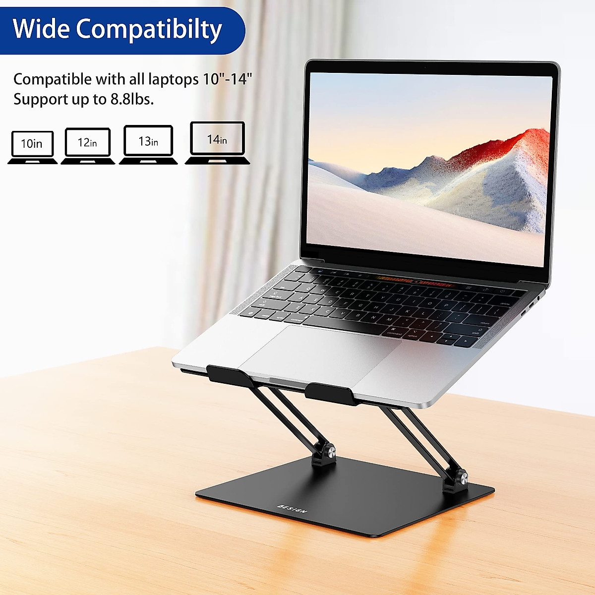 BESIGN LS10 Aluminum Laptop Stand, Ergonomic Adjustable Notebook Stand, Riser Holder Computer Stand Compatible with Air, Pro, Dell, HP, Lenovo More 10-14" Laptops, Black