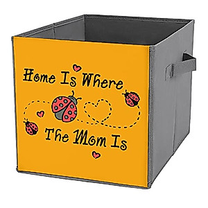 Ladybird Home is Where The Mom is Canvas Collapsible Storage Bins Cube Organizer Baskets with Handles for Home Office Car