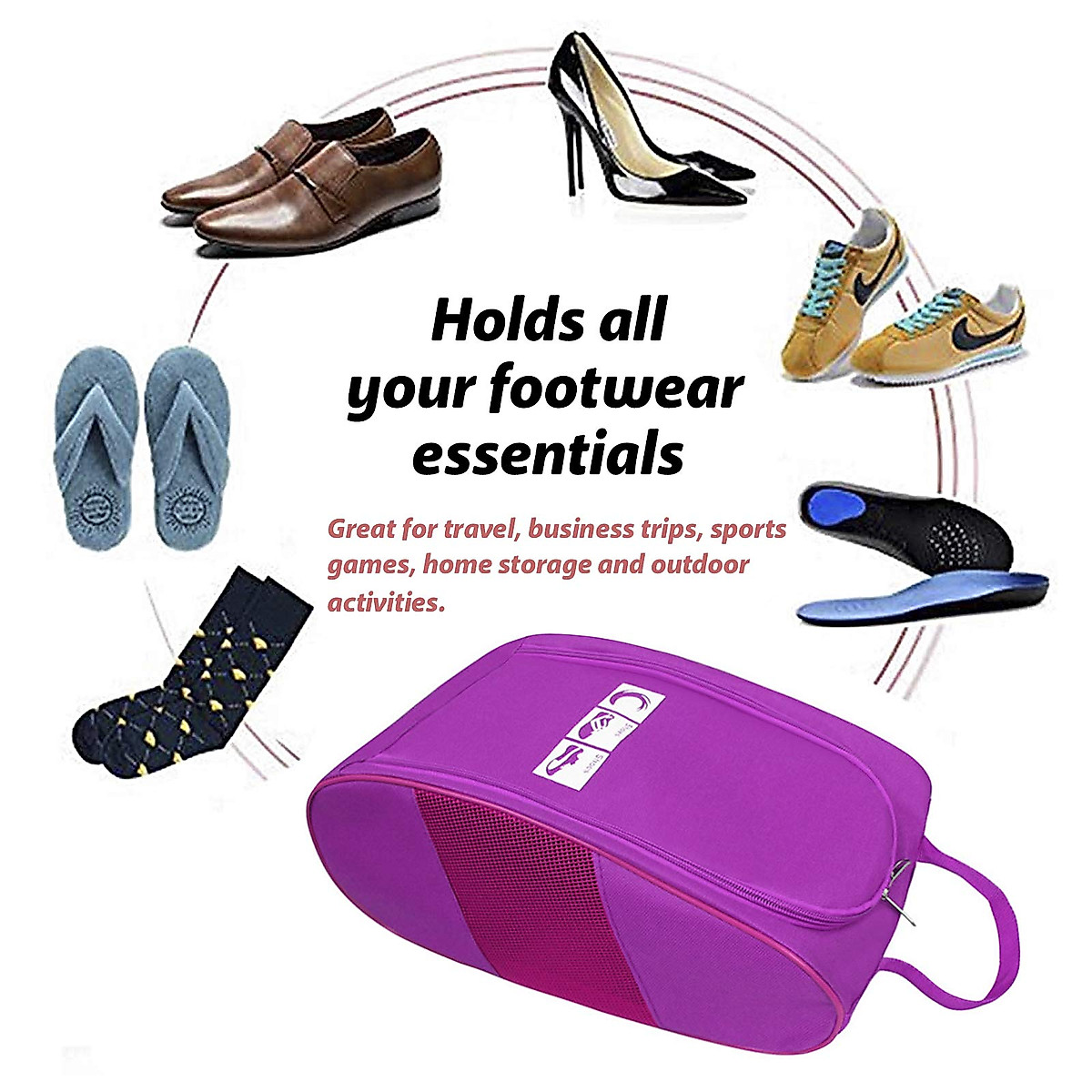 Waterproof Breathable Dustproof Travel Portable Shoes Zipper Handle Carrying Case Organizer Home Shoes Free Stand Packing Cubes Box Storage Bag (Red)