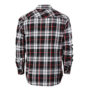Gioberti Men 100% Cotton Western Flannel Plaid Shirt w/Snap-on Button, Black White Red Line, X-Large