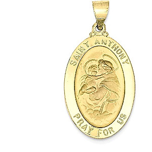 IceCarats 14K Yellow Gold Saint Anthony Medal Necklace Charm Pendant 33mm x 17mm Only