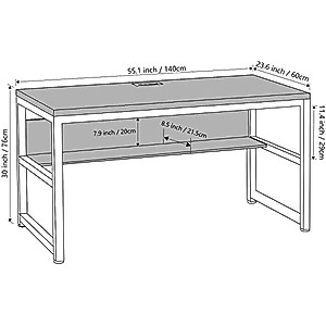 TOPSKY Computer Desk with Bookshelf/Metal Hole Cable Cover 1.18" Thick Desk (55", Rustic Brown)