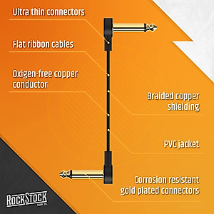 Rock Stock Guitar Pedal Patch Cables - 4 Inch S-Shape Right Angle Pedal Board Cable to Maximize Space - Durable & Low Noise Gold Plated Connectors