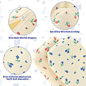 GEEHUA 2 Pcs Women Cute Floral Pencil Bag, Flower Zipper Pencil Case Simple Pen Bag Stationery Organizer Cosmetic Makeup Storage Bag Coin Pouch Holder Travel Office Accessories