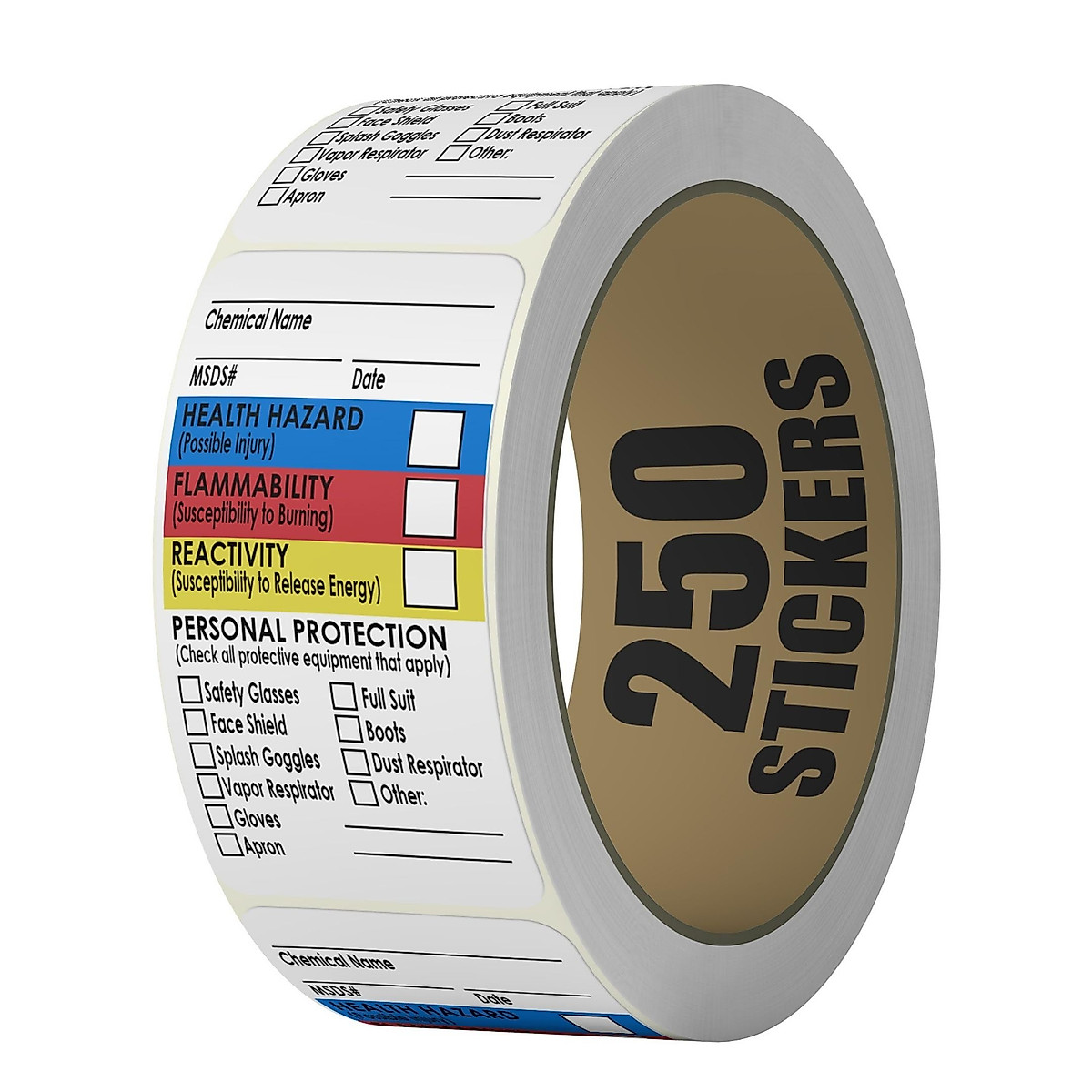 Performore SDS Stickers/MSDS Stickers, 1.5x2.5 Inch Roll of 250, Right to Know Stickers - Chemical Identifying and Marking, Highly Visible and Durable Self Adhesive