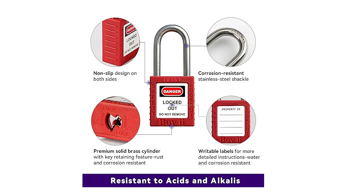 Boviisky 10 Red Lockout Tagout Locks – Keyed Different