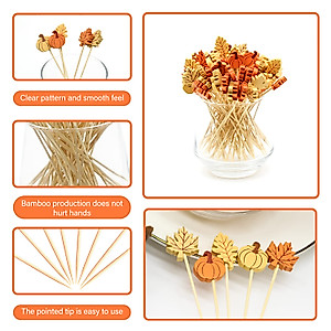 Pumpkins Maple Leaves Fall Cocktail Picks Autumn Theme Toothpicks Fruit Drinks Dessert Sticks Food Sandwich Appetizer Charcuterie Skewers, for Thanksgiving Day Decorations Party Supplies (100)