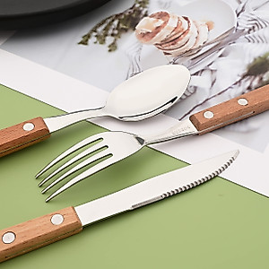 Steak Knives Set of 8 - Wooden Handled Serrated Steak Knives - Uniturcky Stainless Steel Dinner Knife with Wood Handle - 8.15 Inch Wooden Square Handle Table Knives Set - Mirror Finish