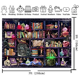 Halloween Chemistry Laboratory Backdrop 7x5FT Mad Scientist Laboratory Banner Skull Poison Apothecary Magical Bookshelf Background for Kids Halloween Party Decorations Supplies Photo Props