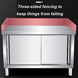 Thickened Stainless Steel Work Table Sliding Door Prep Table Perimeter Edge Stall Design Multi-Function Storage Cabinet Large Storage Commercial Kitchen Metal Table Casework