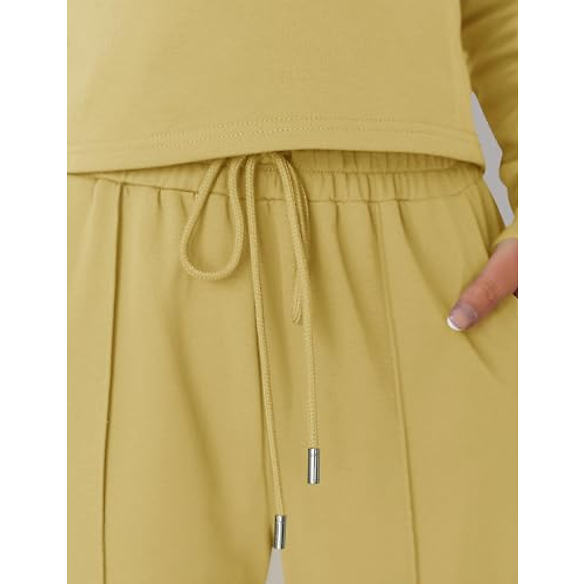 ZESICA Women's Long Sleeve Crop Top and Pants Pajama Sets 2 Piece Jogger Long Sleepwear Loungewear Pjs Sets,Yellow,Large