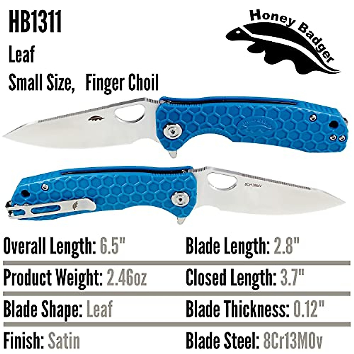 Western Active Honey Badger Leaf Pocket Knife for Men and Women - Folding Pocket Knife with Clip, Outdoor Camping Knife, Lightweight Pocket Knife, Folding Knife - Small Blue