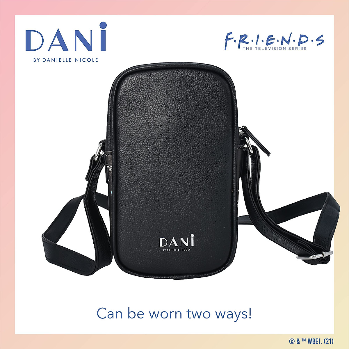 Danielle Nicole DANI Friends Central Perk Logo Boxed Crossbody Bag, Purse for Women, Black