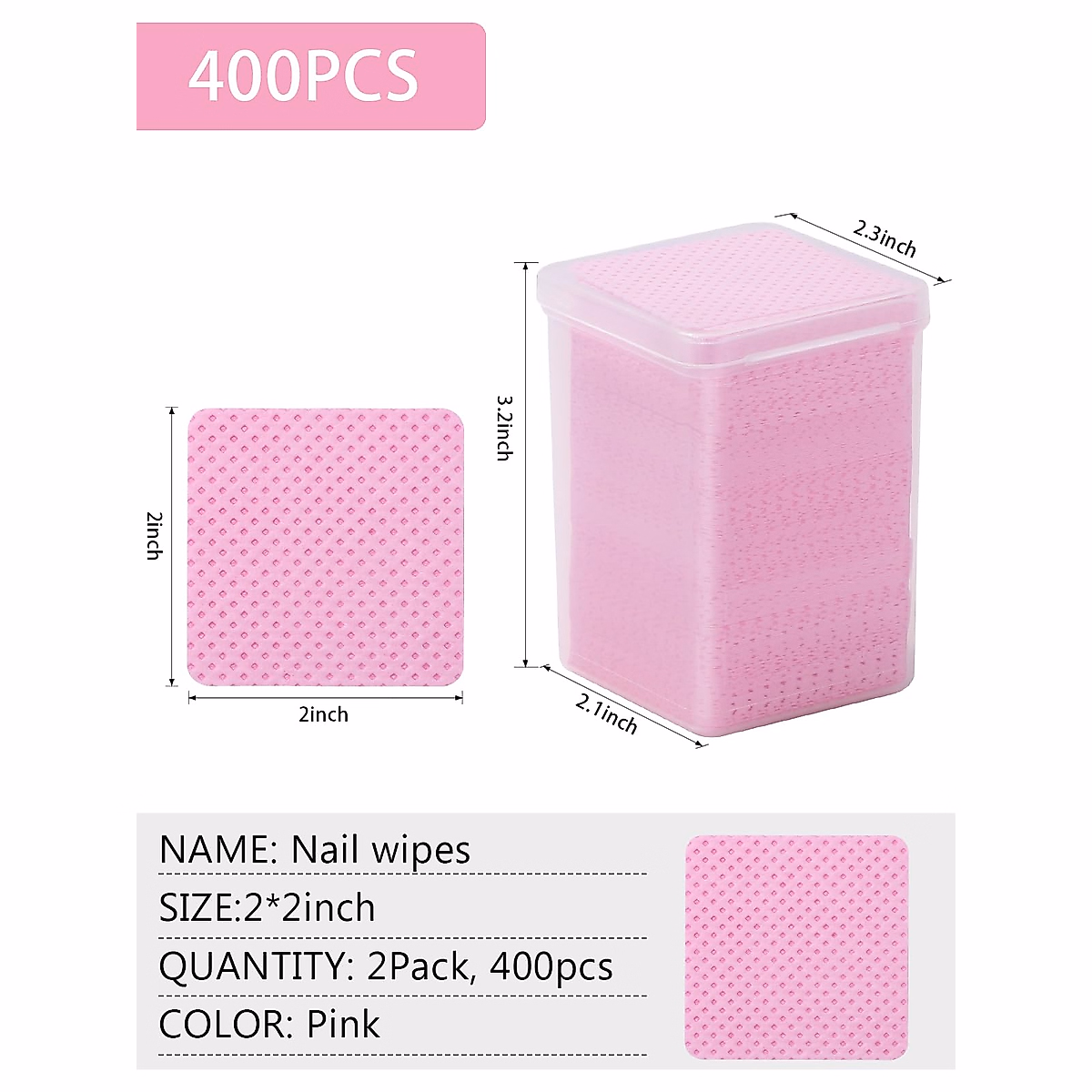 TEOYALL Lint Free Nail Wipes, 400 PCS Non-Woven Fabric Nail Cleaning Pads Pink Lash Extensions Glue Cleaning Wipes Nail Salon Supplies (400 PCS)