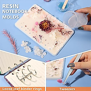 3Pcs Notebook Cover Resin Casting Molds for A5 A6 A7, LEOBRO Notebook Cover Silicone Molds, Resin Notebook Molds, Silicone Resin Molds for Notebook Epoxy Resin DIY, with Book Rings, Tweezers, Spoons
