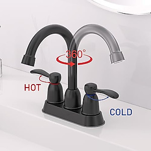 Black Bathroom Faucets, 2 Handle Bathroom Sink Faucet, 4-Inch Centerset Bathroom Sink Faucet with Pop Up Drain and Water Supply Lines