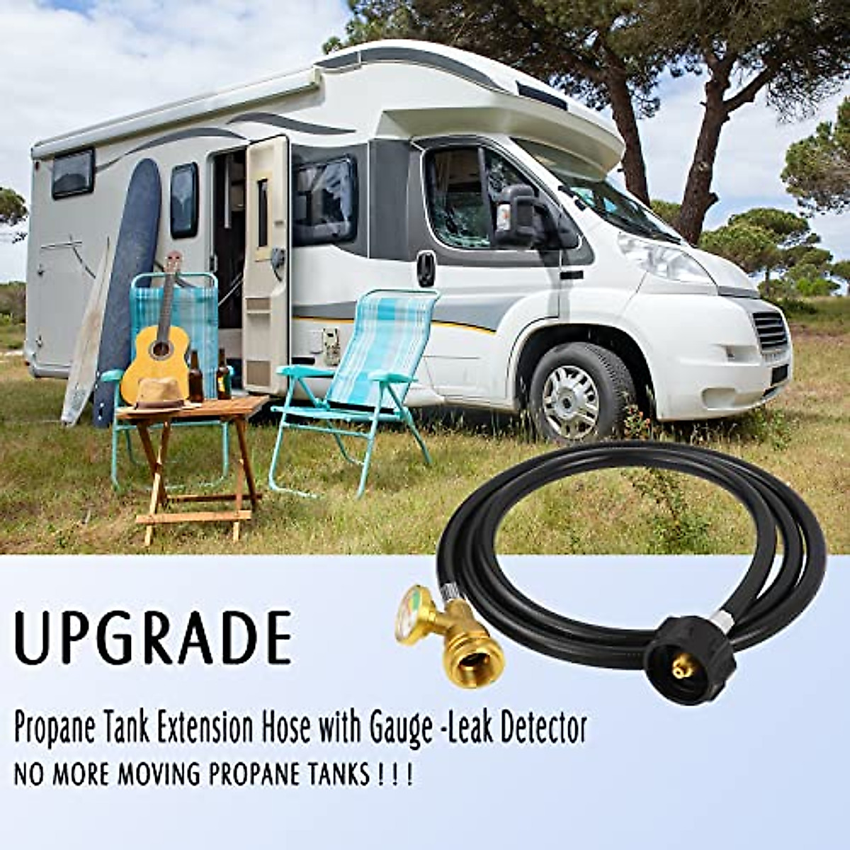 Gopper 12FT Propane Tank Extension Hose with Gauge-Leak Detector.Fit for Camping Stoves,Outdoor Heaters,Propane Fuel Generator.20-100 lb Propane Hose Extension.Keep Away from The Propane Tank