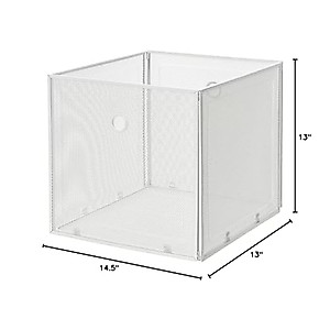 DRÖNJÖNS Storage Box,White KALLAX Shelving Unit Media Accessories and Clothes Organizer Steel Mesh Square Bin Foldable Handled 13x14 ½x13