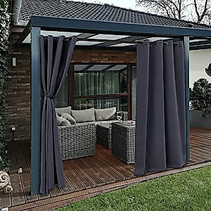 BONZER Waterproof Indoor/Outdoor Curtains for Patio - Thermal Insulated, Sun Blocking Grommet Blackout Curtains for Bedroom, Porch, Living Room, Pergola, Cabana, 2 Panels, 52 x 84 inch, Dark Grey