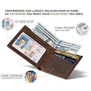 SERMAN BRANDS Mens Slim Bifold Wallet RFID Blocking Minimalist Front Pocket Full Grain Leather Wallets for Men - Thin & Stylish (Texas Brown Elite)