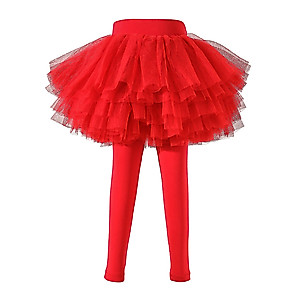elamccor Baby Toddler Girls' Tutu Leggings Tulle Ruffle Skirted Pants 2-6T Red