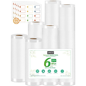DRKIO Vacuum Sealer Bags - 6 Pack for Food Saver 11"x20' and 8"x20' and 6"x20' Heavy Duty Commercial Grade Vac Seal Rolls Great for Sous Vide Meal Prep Freezer Food Storage Seal a Meal