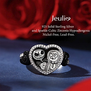 Jeulia Pumpkin King Skull Couple Round Cut Sterling Silver Ring Two Tone Halloween Mini Skull Band for Women Men Girlfriend Engagement Wedding Anniversary Valentine’s Day Birthday With Jewelry Box,