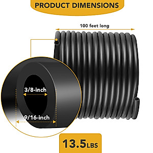 100 feet ⅜ inch Self Sinking Aeration Hose With Two Stainless Steel Hose Clamps and Two Menders for Easy Installation - Contractor Grade Weighted Air Line Tubing For Pond Water Lake Plumbing