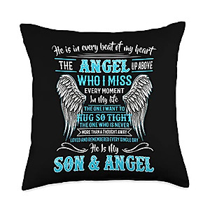 I Miss my Son, Honor Memorial of my Son in Heaven He is in Every Beat of My Heart up Above Angel He is My Son Throw Pillow, 18x18, Multicolor