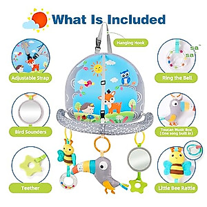 Koty Rear Facing Car Seat Toy, Baby Kick & Play Activity Center, Car Seat Activity Arch with Music, Mirror and Rattle Toys for Children, Developmental Toys for Babies, Travel Toddler Toys (Toucan)