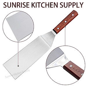 Sunrise Kitchen Supply Stainless Steel Turner Spatula & Meat Fork with Wood Handle (8"x3" Spatula)
