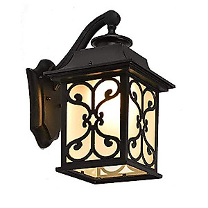 PEHUB E27 European Antique Porch Wall Sconce Outdoor Garden Waterproof Aluminum Black Finish Wall Lamp Square Glass Lampshade Exterior Wall Mount Lighting Fixture Villa Decor Wall Light Exterior Light