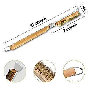 Pizza Oven Brush with Scraper Brass Bristles for Pizza Oven 21inch Pizza Stone Brush, Pizza Oven Accessories for Outdoor Grill Cooking