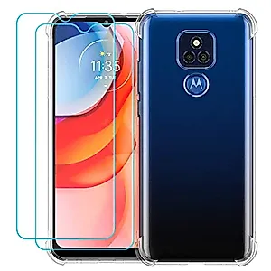 Ytaland for Moto G Play 2021 Case (Not for Moto G Play 2020),with 2 x Tempered Glass Screen Protector. (3 in 1) Crystal Clear Silicone Shockproof TPU Bumper Protective Phone Case Cover