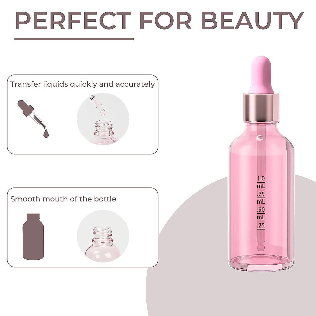 CycleMore 2 oz Pink Glass Dropper Bottles Eye Dropper Bottles with Glass Scales, 12 Pack Tincture Bottles with Labels and Funnels for Perfumes,Essential Oils & Makeup