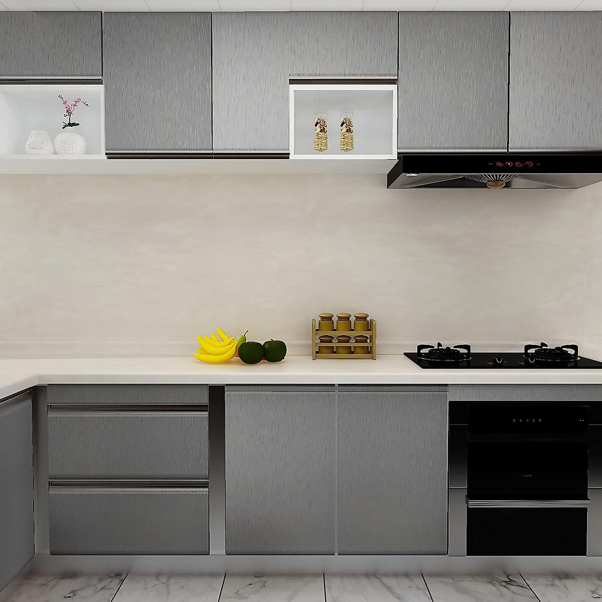 Adrmpest Wide Stainless Steel Peel Stick Wallpaper24 x197,Thick Wall Sticks Silver Look Contact Paper,Vinyl Wrap for Countertop Kitchen Appliances Refrigerator Dishwasher Wall Paper