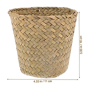 Ciieeo Round Seagrass Woven Storage Basket Waste Basket Pen Holder Natural Straw Garbage Can Trash Basket Makeup Brush Holder