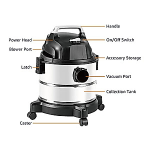 Amazon Basics Wet Dry Vacuum Cleaner, 4 gallon Shop, 3 HP Stainless Steel, Grey/Black