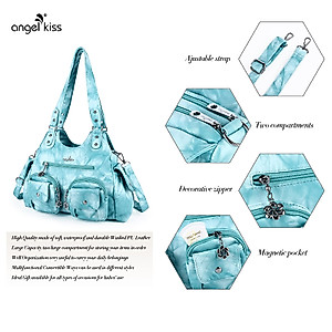 Angel Kiss Handbags for Women Hobo Bags for Large Tote Bag Soft PU Leather Multi-Pocket Shoulder Bag Top Handle Handbag
