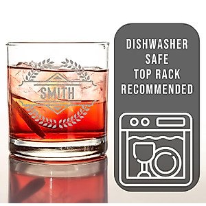 Personalized Etched 11oz Whiskey Glass - Custom Engraved Bourbon Christmas Gifts for Men, Dad Scotch Drinking Birthday Glasses, Groomsmen, Liquor Cocktail Rocks Old Fashioned, Hudson