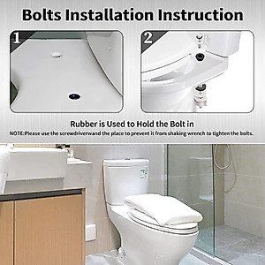 2PCS Universal Toilet Seat Hinge Bolts Kit, Heavy Duty Toilet Bolts, Waterproof Stainless and Rubber Washers Gaskets with Extra Long Nut White Plastic Down Lock Screw for Fastening (Silver)