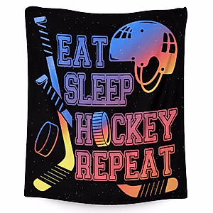 Hockey Blanket Gifts - 40"x50" Sports Throw Blanket for Boys Girls - Blue Soft Plush Blankets for Couch, Sofa