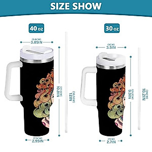 RPLIFE Intricate Hairstyles Black 40 Oz Tumbler with Handle, Stainless Steel Tumbler with Straw, Coffee Tumbler for Women