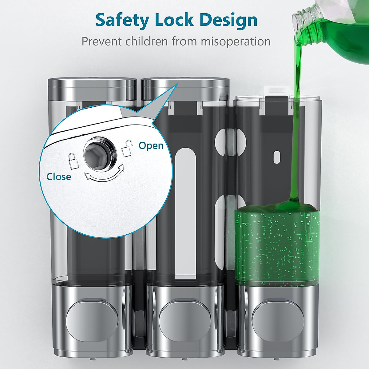 3 in 1 Shower Soap Dispenser, Shampoo and Conditioner Dispenser No Drill, No Leakage soap Dispenser Bathroom, Shower Shampoo Dispenser for Caravans Toilet Bathroom Hotel soap shower dispenser Silver