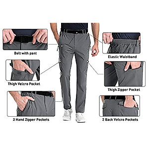 clothin Men's Elastic-Waist Travel Pant Stretchy Lightweight Pant Multi-Pockets Quick Dry Breathable(Grey L-32)