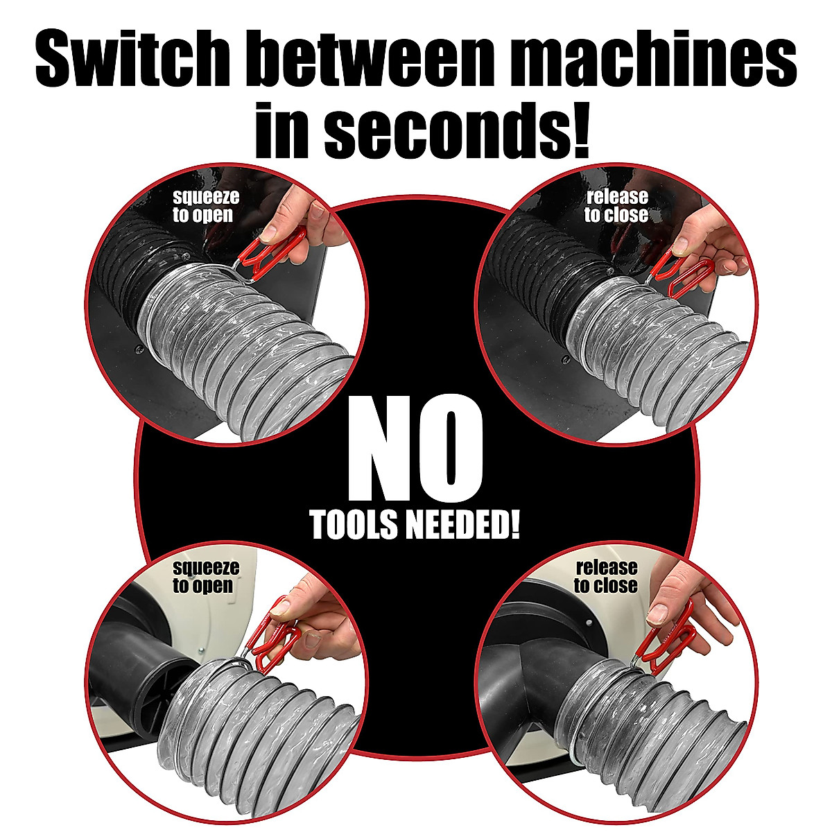 Peachtree Woodworking 4 inch EZ-Release Hose Clamp for Dust Collection Hoses 6PK