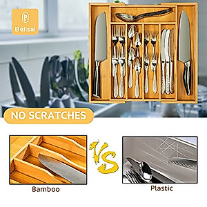 Bellsal Kitchen Drawer Organizer Silverware Tray for Drawer Silverware Utensil Cutlery Flatware Organizer Holder for Kitchen Drawer 7 Compartment