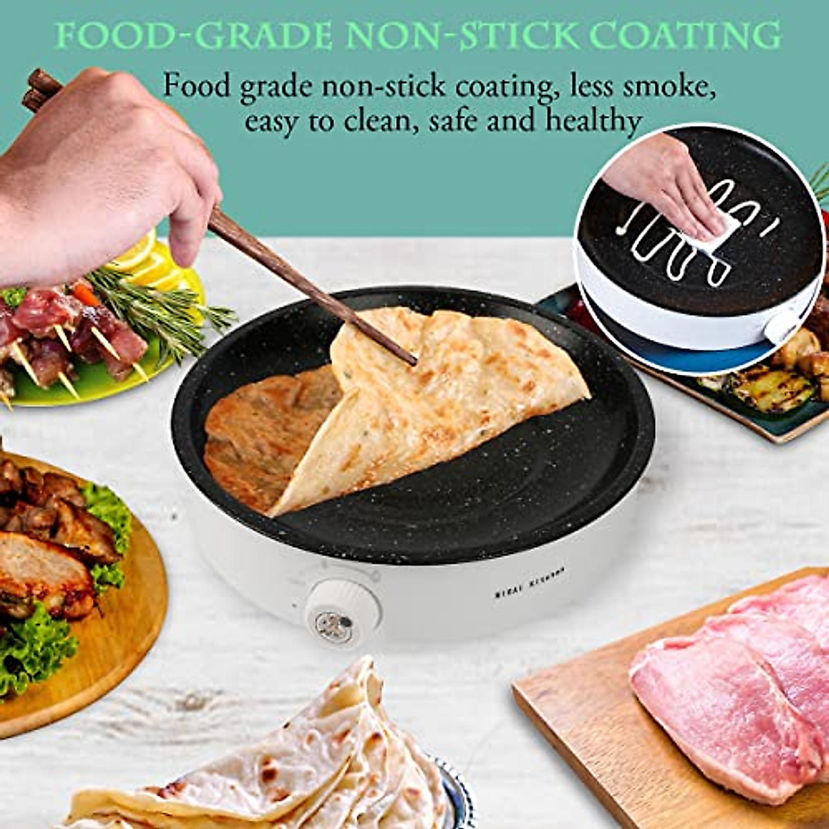 Electric BBQ Grill,Smokeless Indoor Coated Griddle Pan,10 Inch Round Nonstick Plate Portable, Medical Stone Coating Easy Cleaning,Grilling Surface Perfect for Cooking BBQ and Party Barbecue
