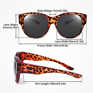 Br’Guras Oversized Polarized Fit over Sunglasses Over Glasses for Men and Women (Amber leopard, Black)