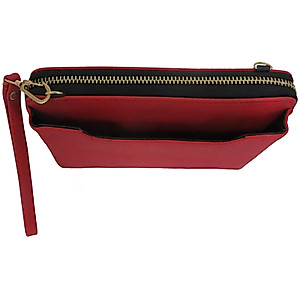 Faux Leather Women’s Cell Phone Wallet with Crossbody Strap and Wristlet (Red)